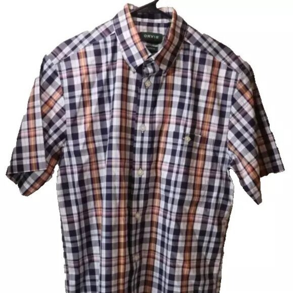 Orvis | Shirts | Orvis Wrinkle Free Active Fit Blue Orange Short Sleeve ...